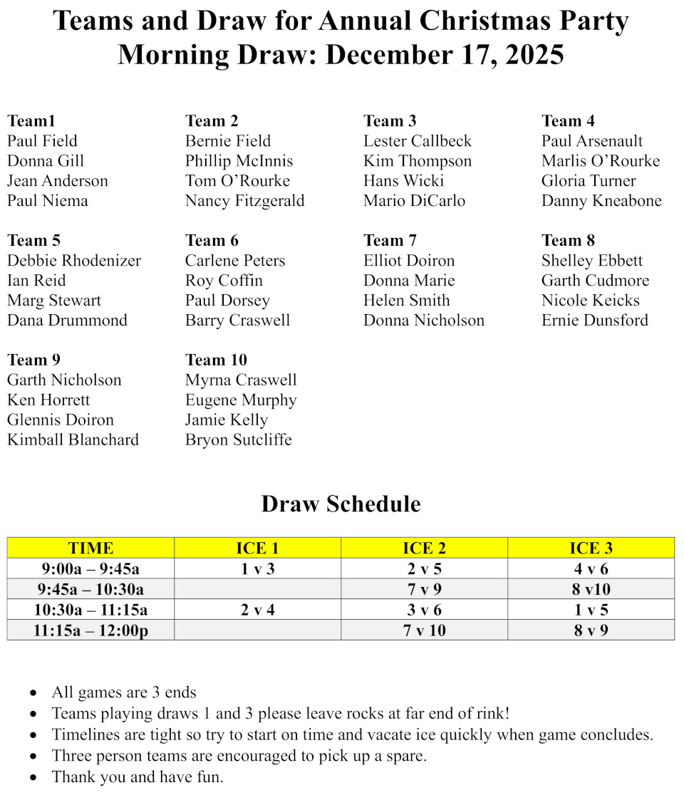 Daytime Christmas Party Draw | Cornwall Curling Club