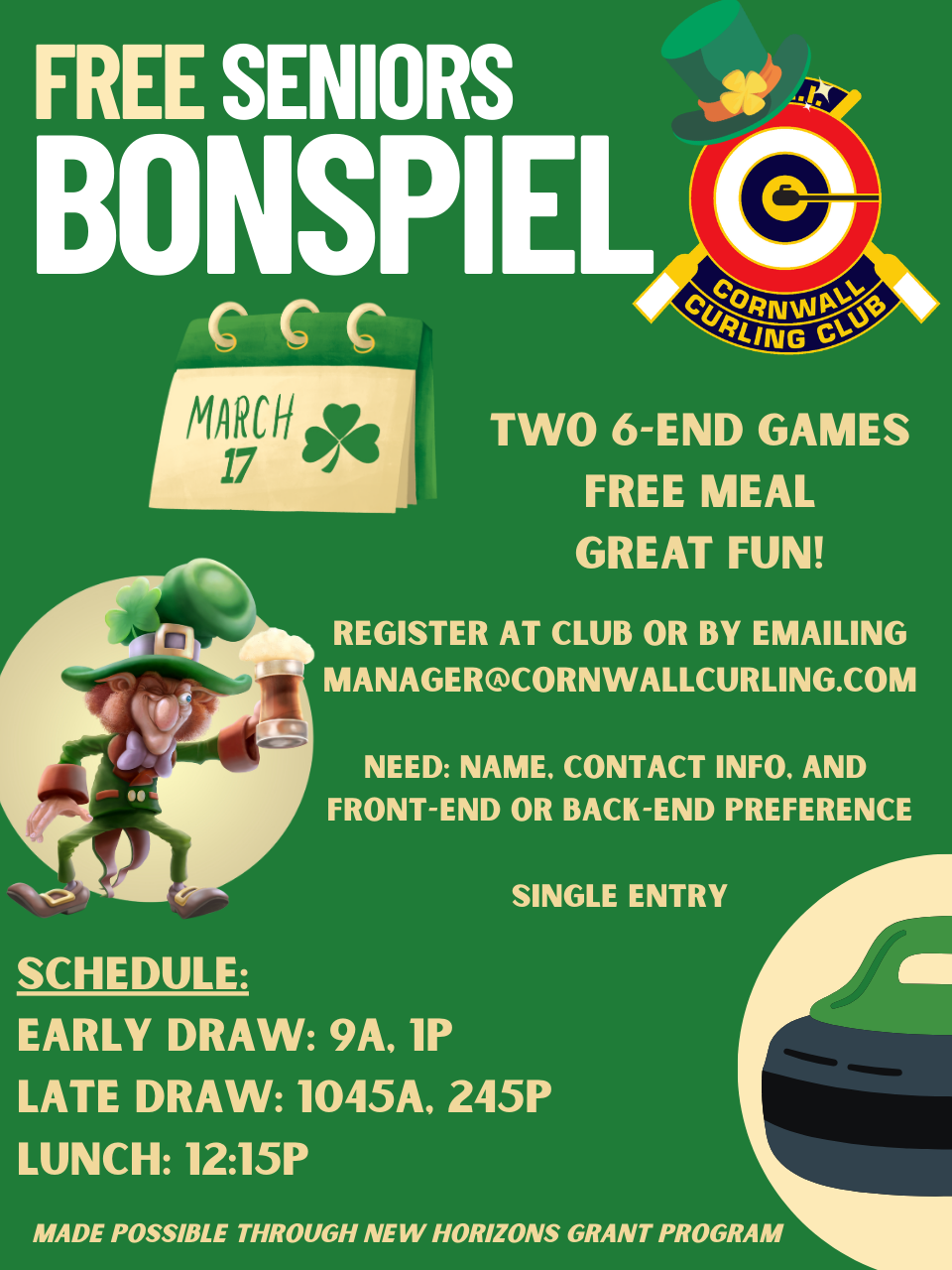 UPDATE: St Patrick’s Day FREE Seniors Bonspiel | Cornwall Curling Club